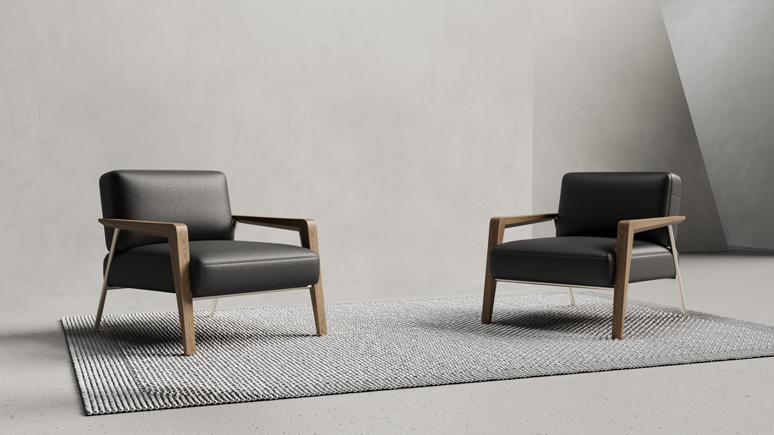 Harper Genuine Leather Wooden Arms Lounge Chair